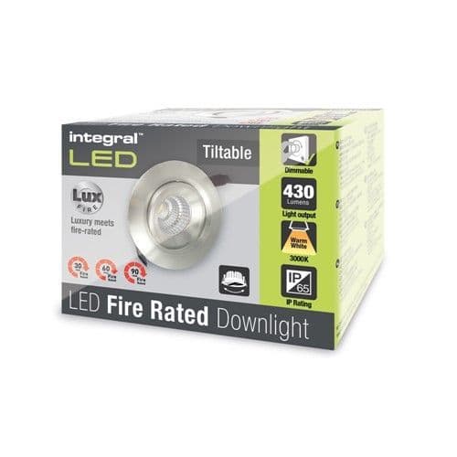 LUXFIRE FIRE RATED TILTABLE DOWNLIGHT 92MM CUTOUT IP65 430LM 6W 3000K ...