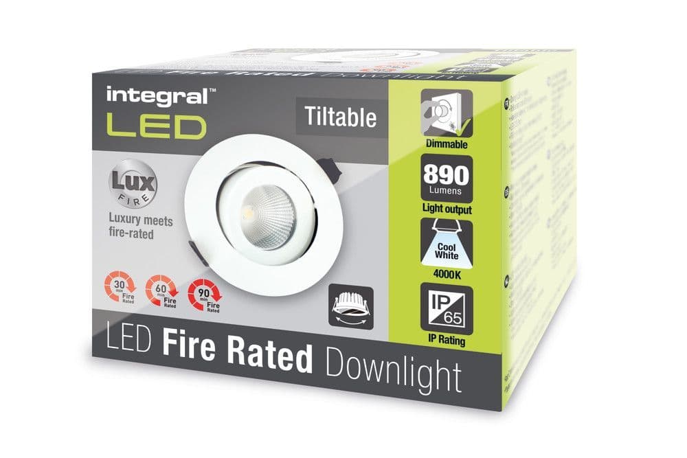 LUXFIRE FIRE RATED TILTABLE DOWNLIGHT 92MM CUTOUT IP65 920LM 11W 4000K ...