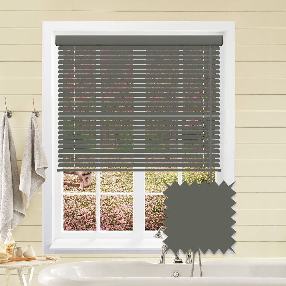 Satin Dark Grey Aluminium Venetian blind in Soul Grey Just Blinds