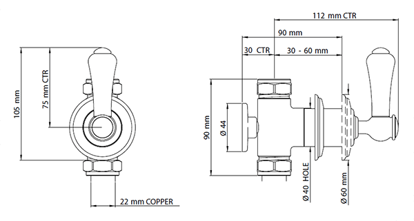 3772 Perrin & Rowe inch Wall Valves Pair With Lever Handles