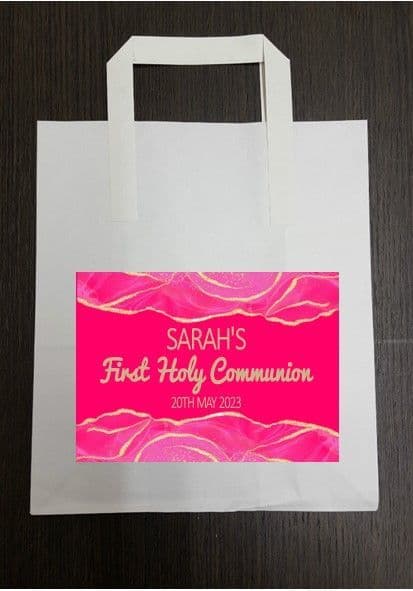 4 x Pink & Gold Communion Party Bags with Personalised Sticker