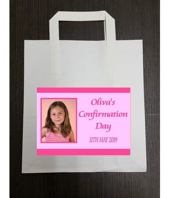 4 x Pink Photo Confirmation Party Bags with Personalised Sticker