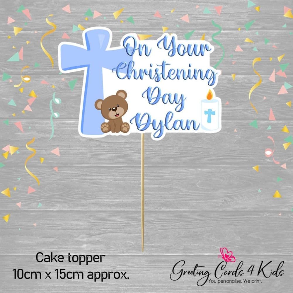 Blue Cross Teddy Christening Cake Topper