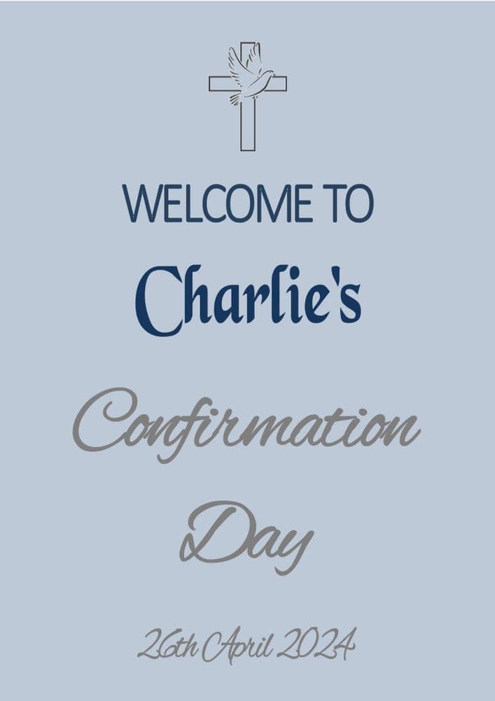 Blue Dove & Cross Confirmation Welcome Sign