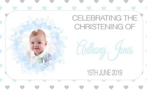 Blue Floral Border Photo Christening Chocolate Candy Bar Wrapper