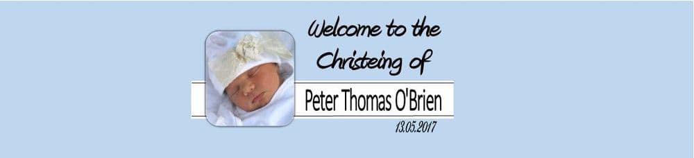 Blue Photo Christening Bottle Wrapper