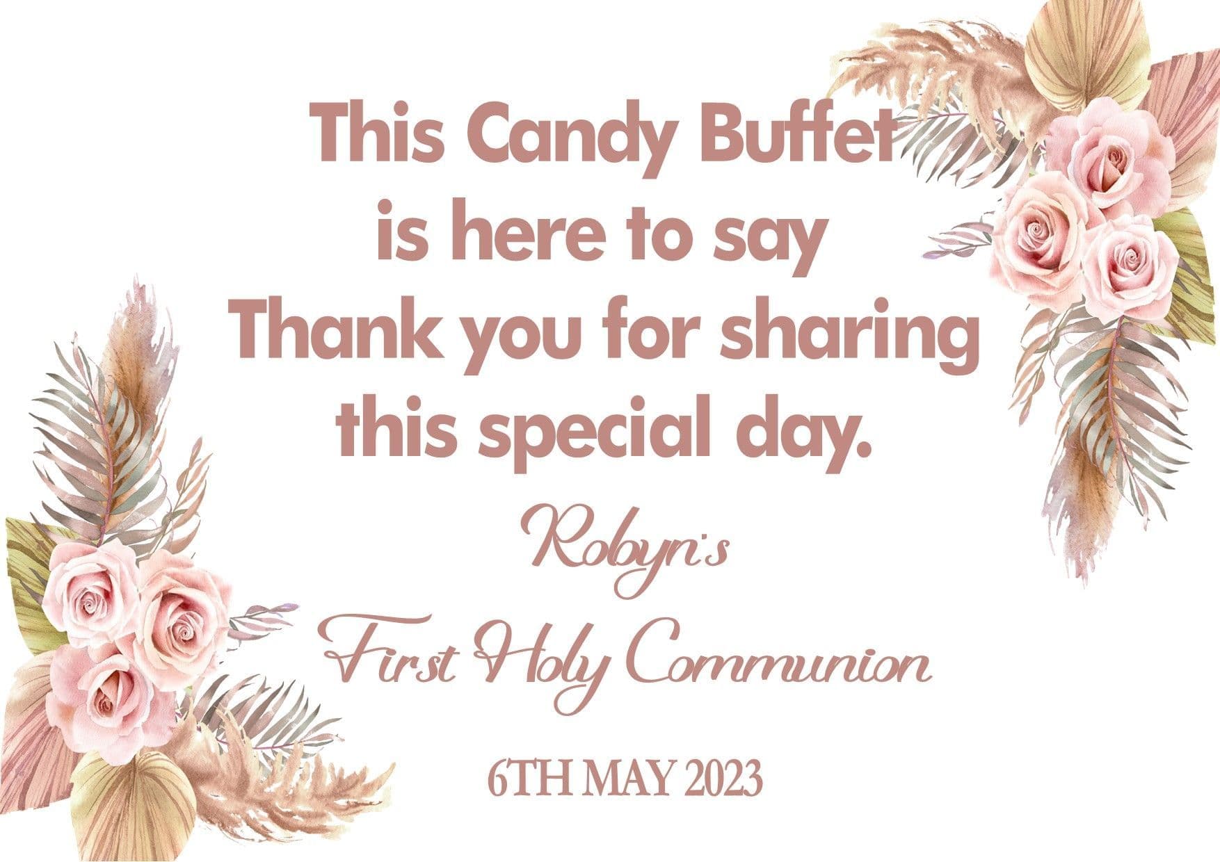 Candy Buffet Table Sign Pampass Grass Communion
