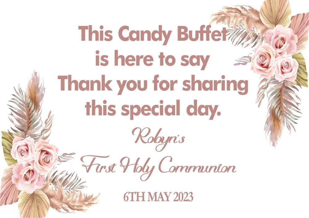 Candy Buffet Table Sign Pampass Grass Communion