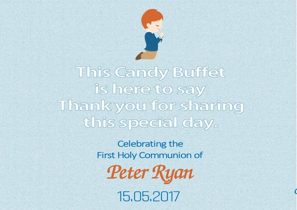 Candy Buffet Table Sign Red Hair Boy Communion