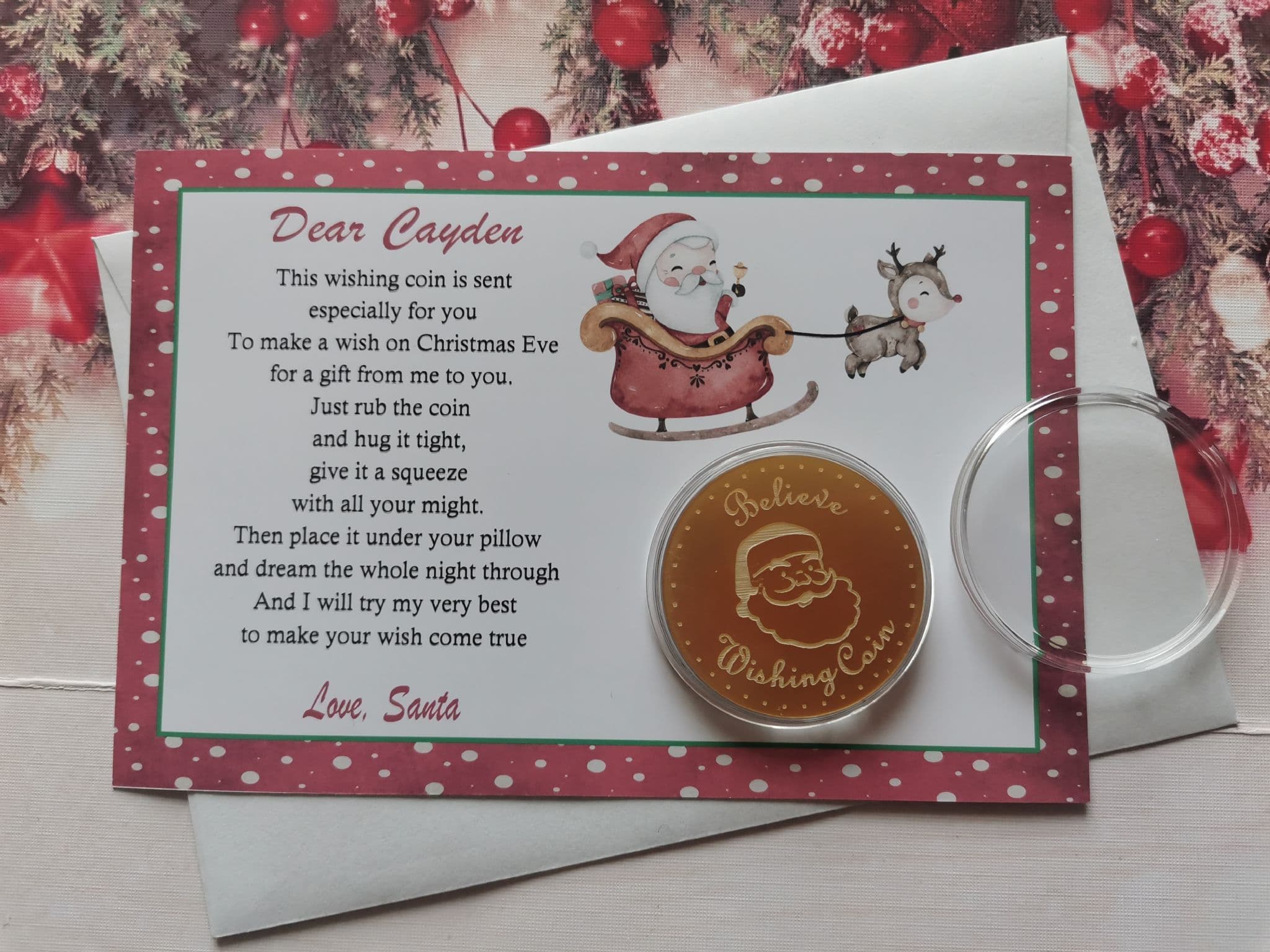 Christmas Wishing Coin Gift from Santa with Personalised Poem