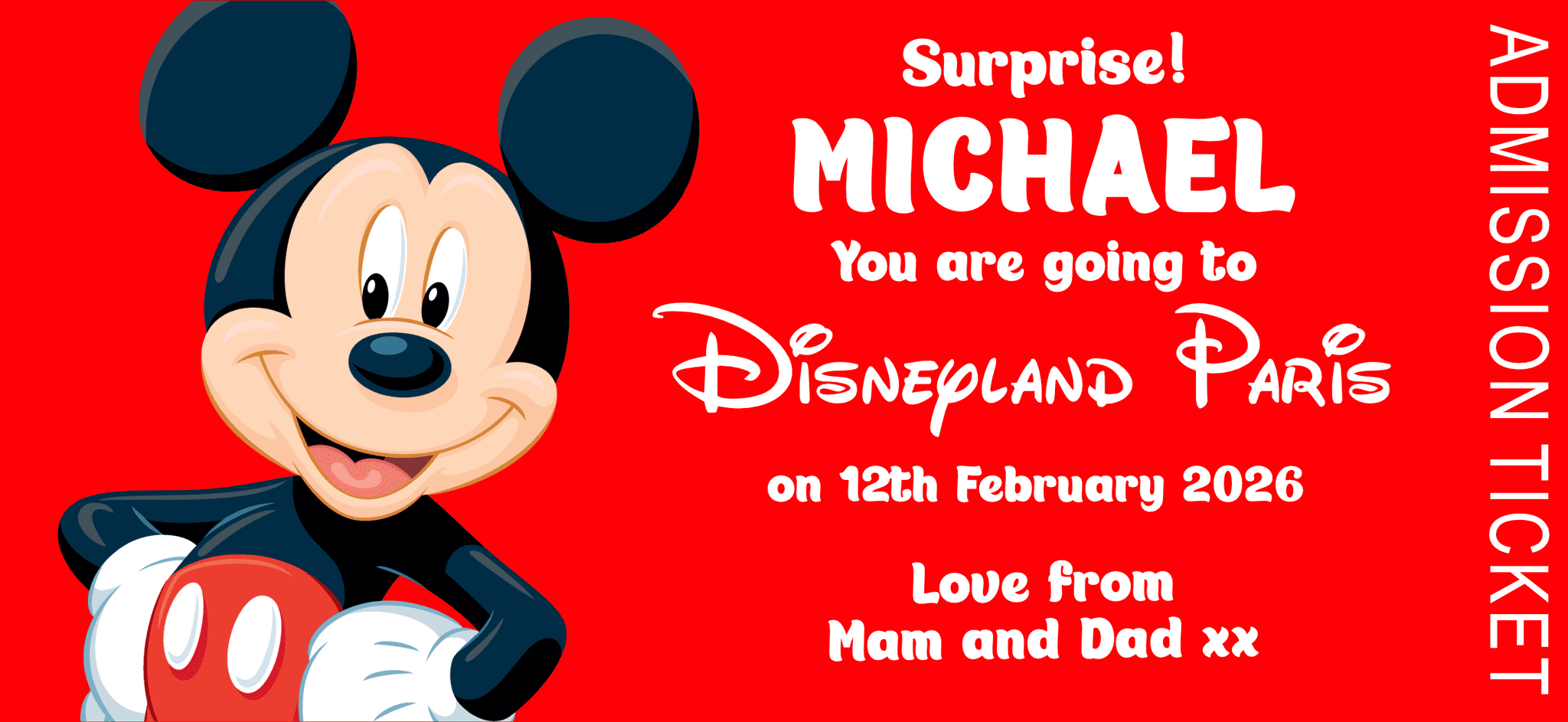 Disneyland Paris Surprise Holiday Ticket Red Mickey