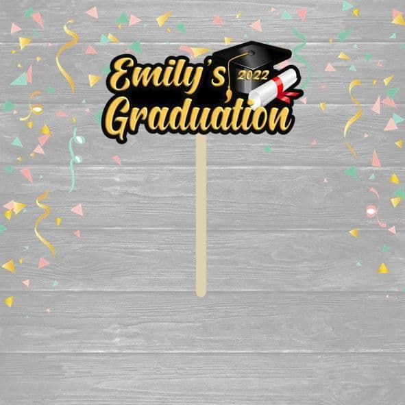 Gold with Black Outline Graduation Cake Topper