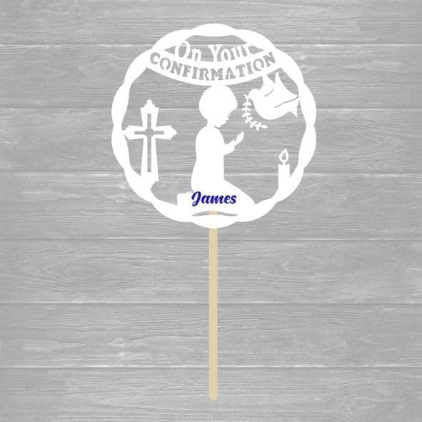 Intricate Cut Confirmation Kneeling Boy Cake Topper