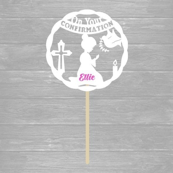 Intricate Cut Confirmation Kneeling Girl Cake Topper
