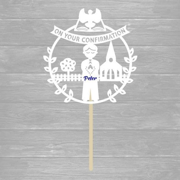 Intricate Cut Confirmation Standing Boy Cake Topper