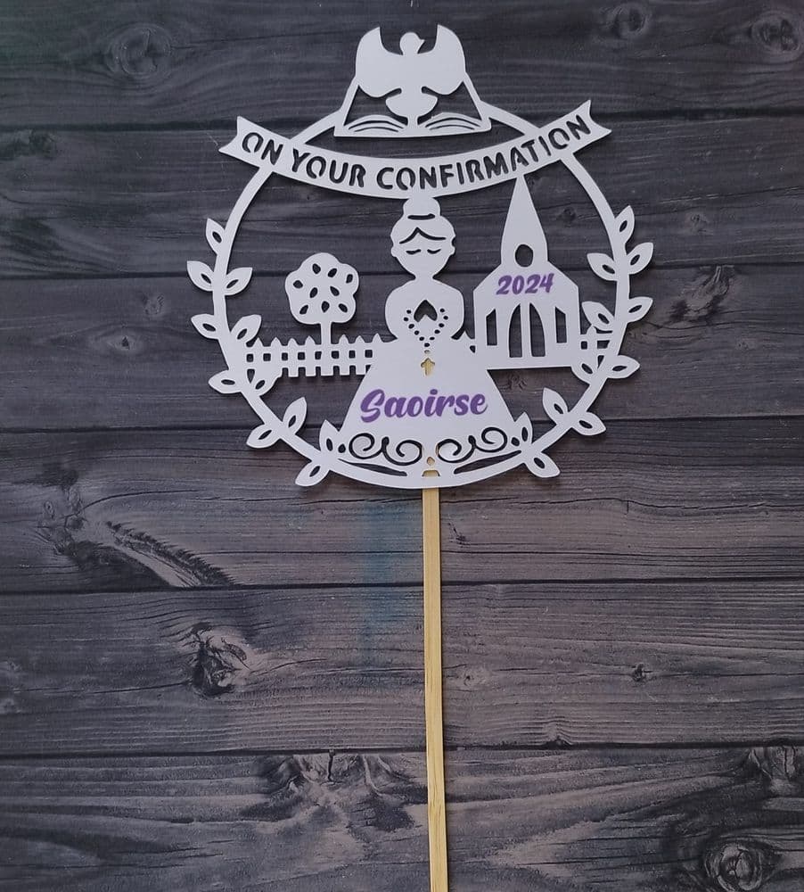 Intricate Cut Confirmation Standing Girl Cake Topper