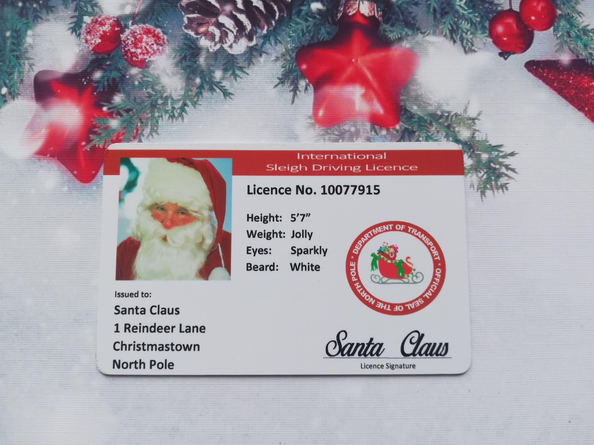 Novelty Santa s Driving Licence