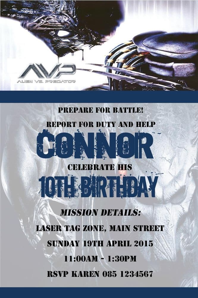 Personalised Alien vs Predator Invitations