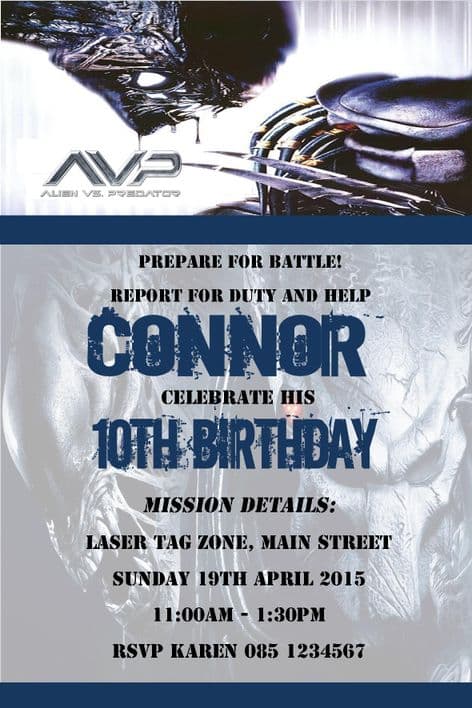Personalised Alien vs Predator Invitations