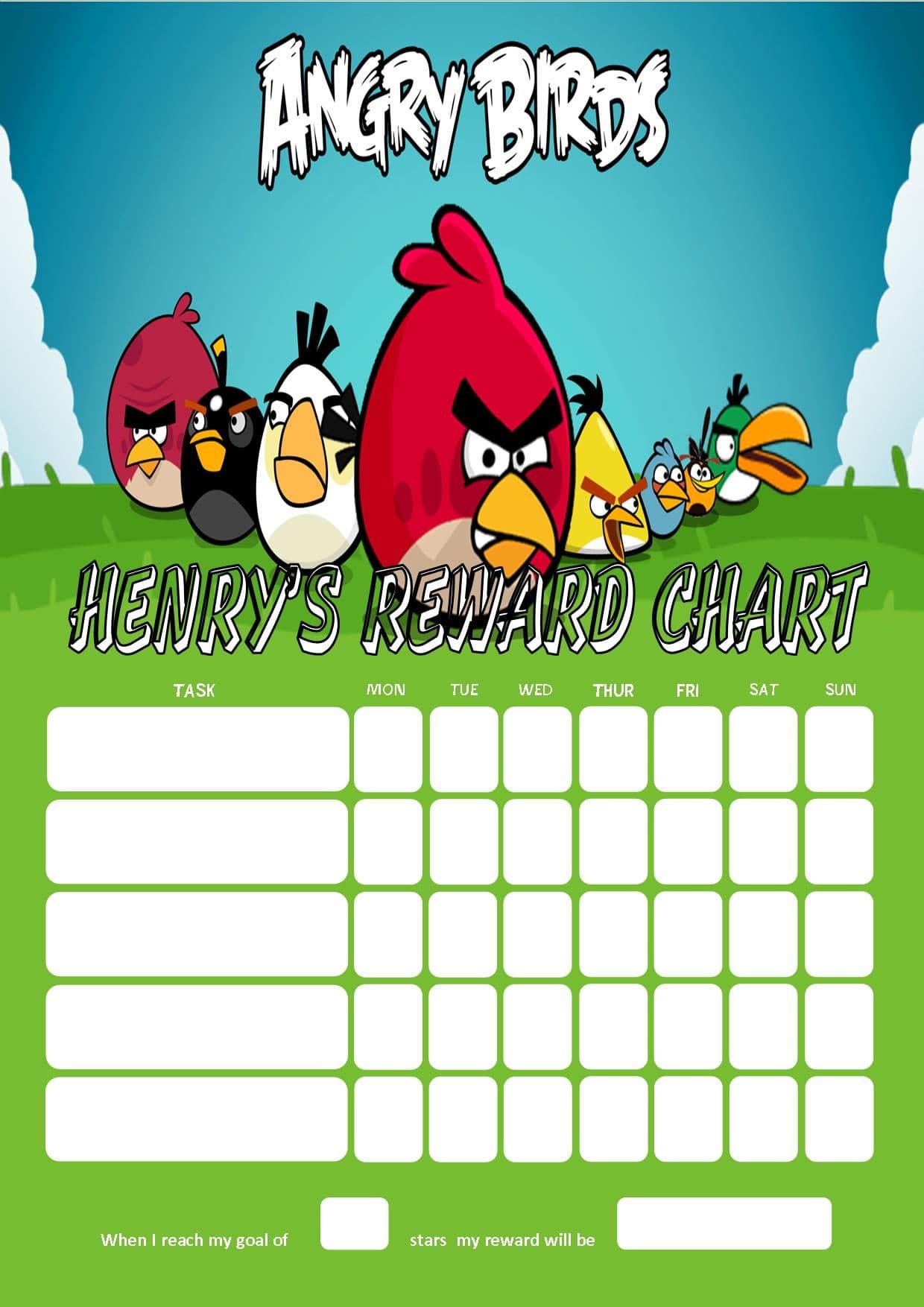Personalised Angry Birds Reward Chart adding photo option available