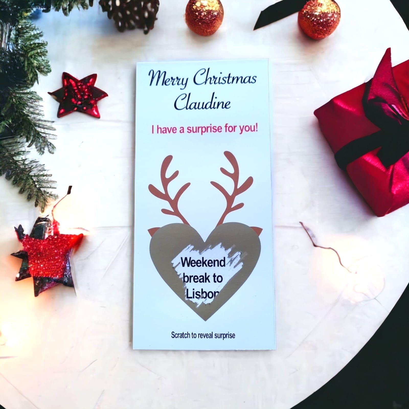 Personalised Antlers Gift Surprise Reveal Heart Scratch Card