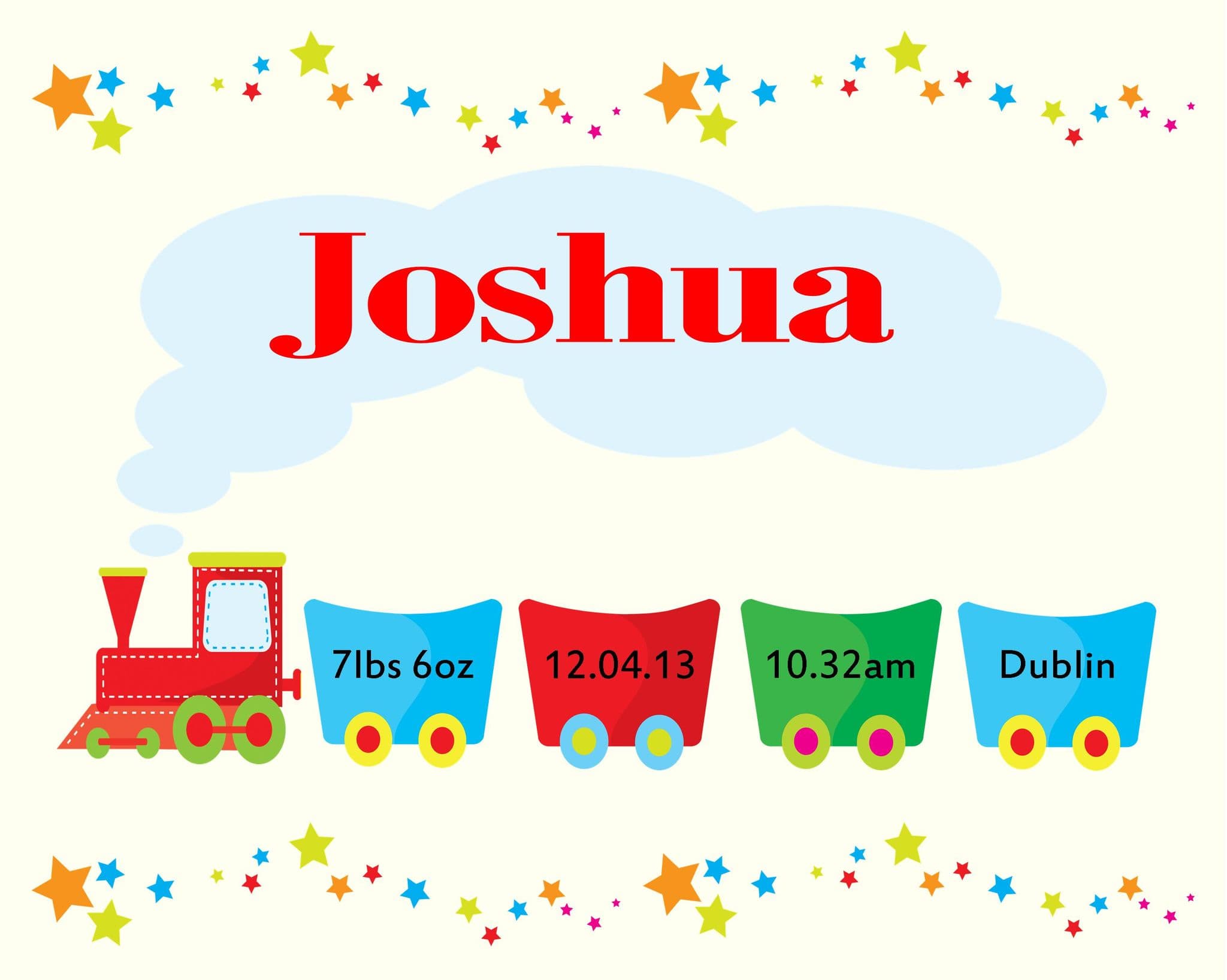 Personalised Baby Birth Statistics Train Print