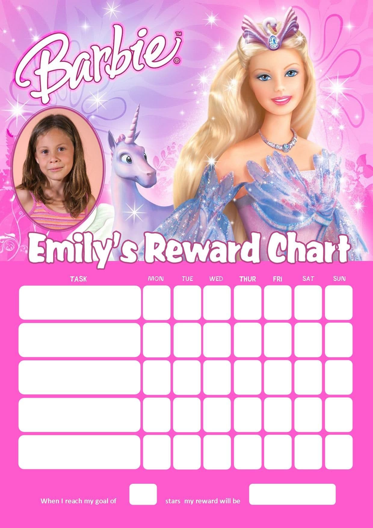 Personalised Barbie Reward Chart adding photo option available