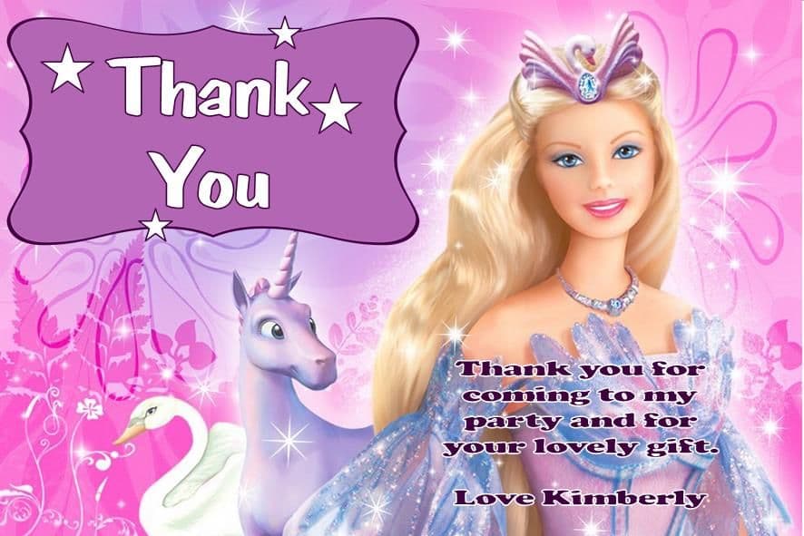 Personalised Barbie Thank You Cards