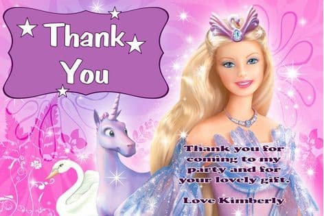 Personalised Barbie Thank You Cards