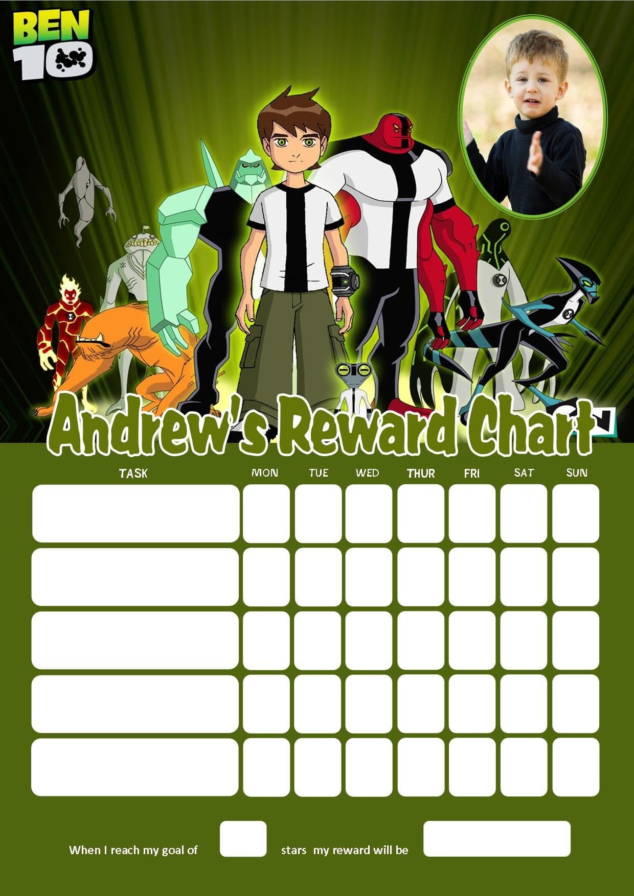 Personalised Ben 10 Reward Chart adding photo option available