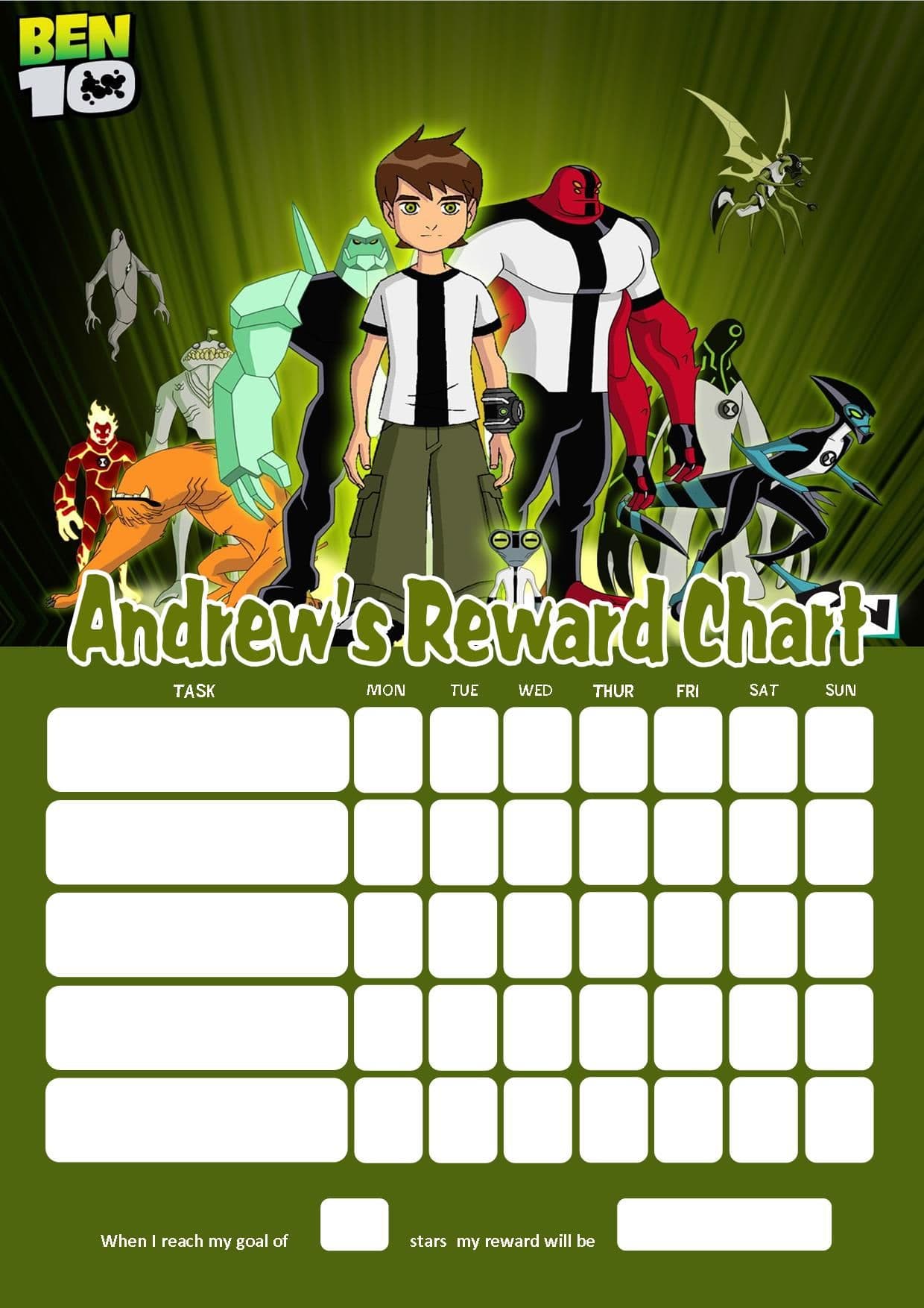 Personalised Ben 10 Reward Chart adding photo option available