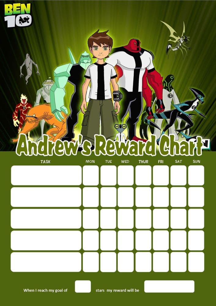 Personalised Ben 10 Reward Chart adding photo option available