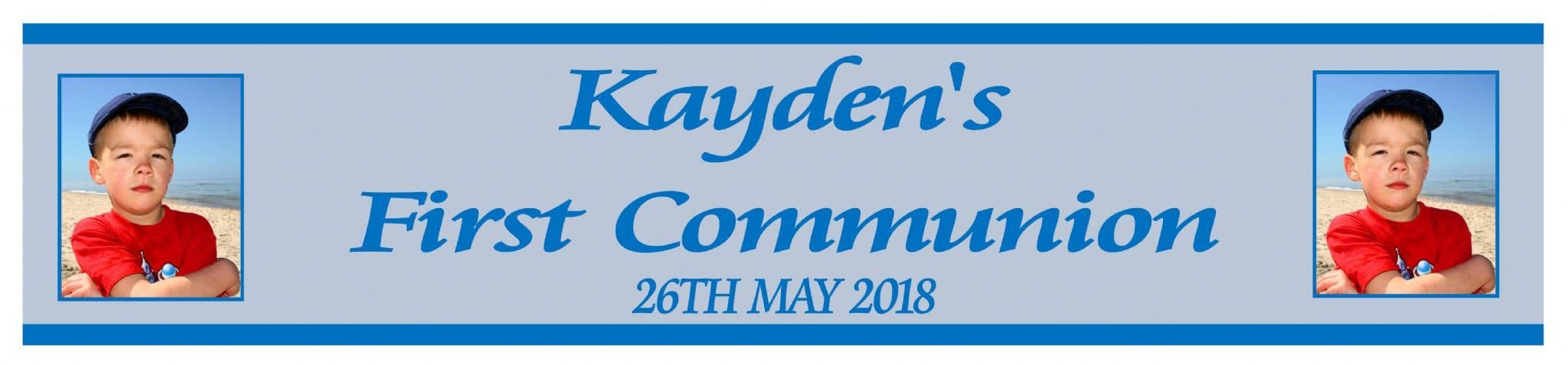 Personalised Blue Photo First Communion Banner Design 2