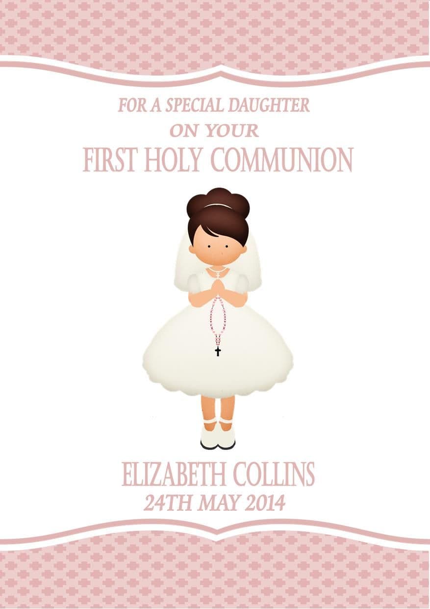 Personalised Brown Hair Girl Communion Card 1