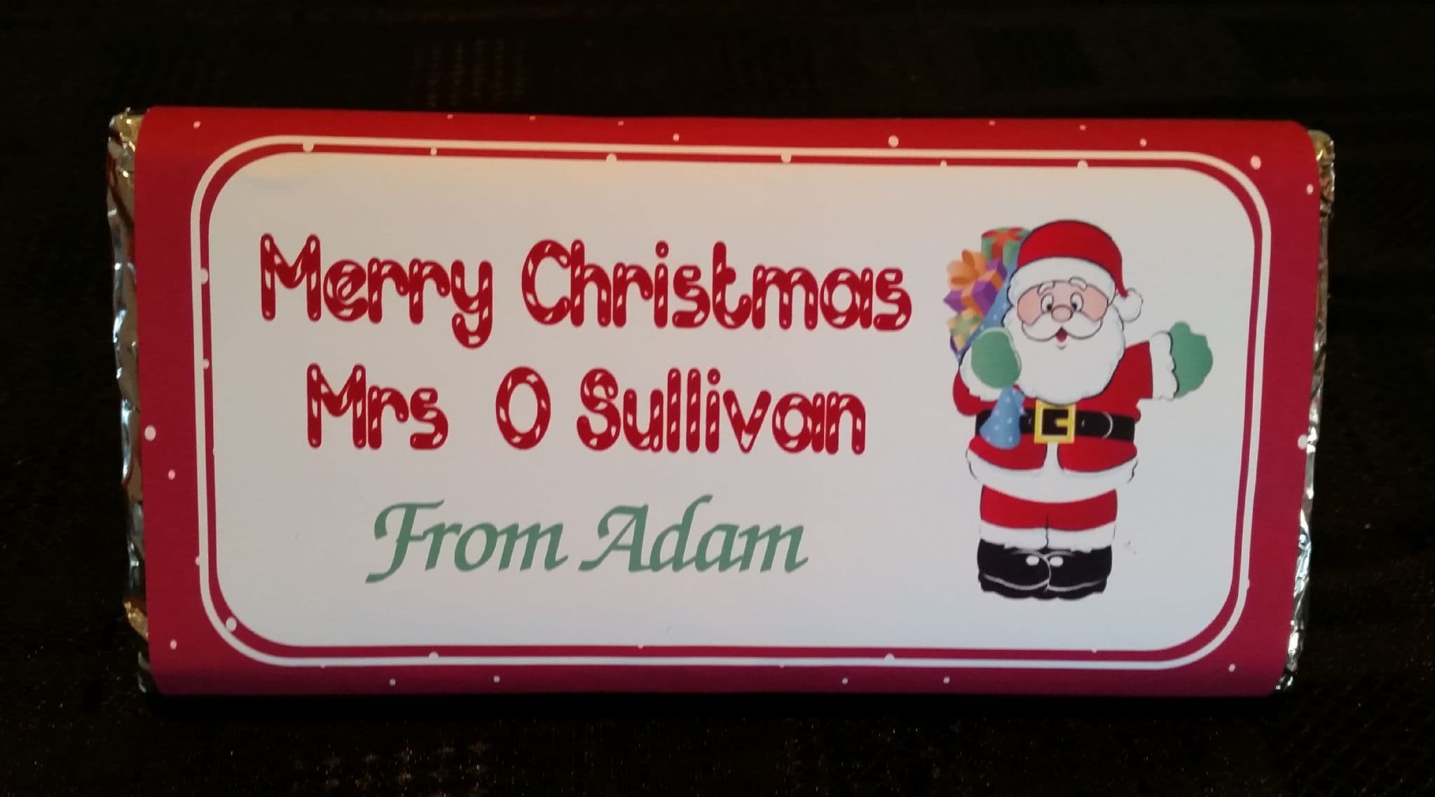 Personalised Christmas Chocolate Bar Wrapper Watercolour Santa