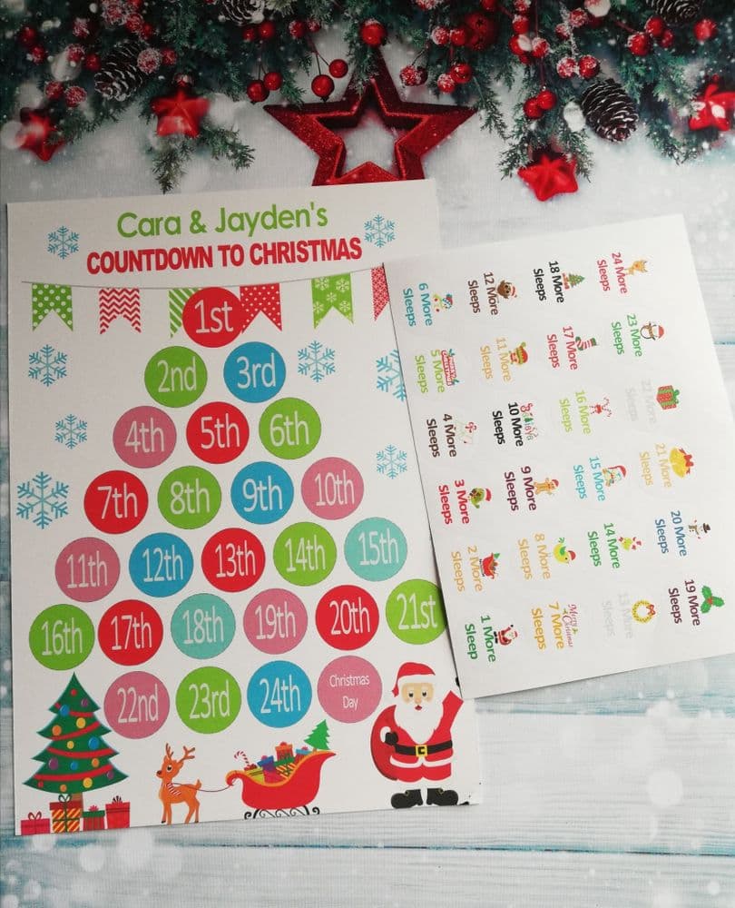 Personalised Countdown to Christmas Chart Calendar and Stickers