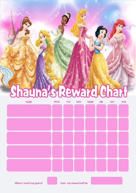 Personalised Disney Princess Reward Chart adding photo option available