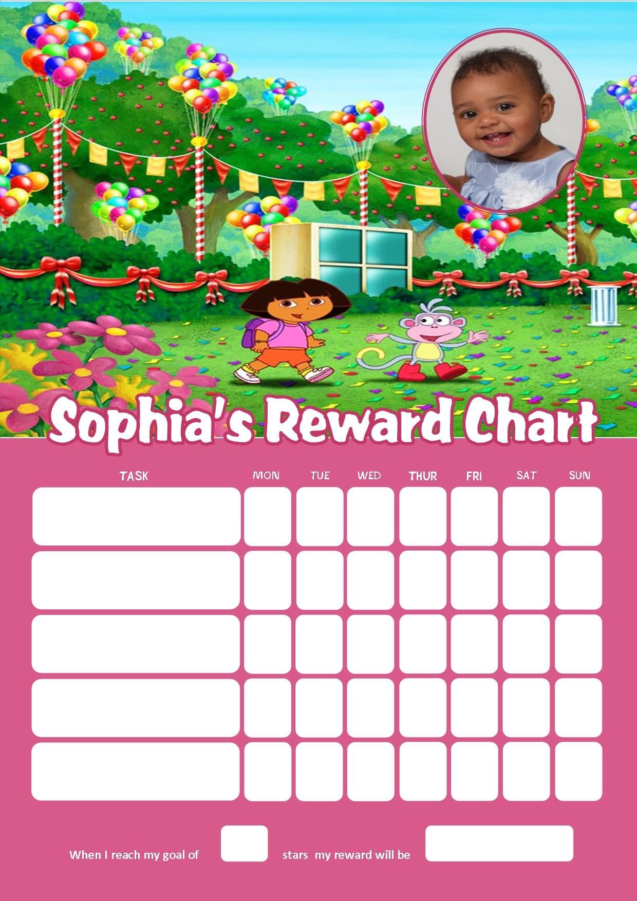 Personalised Dora Reward Chart adding photo option available
