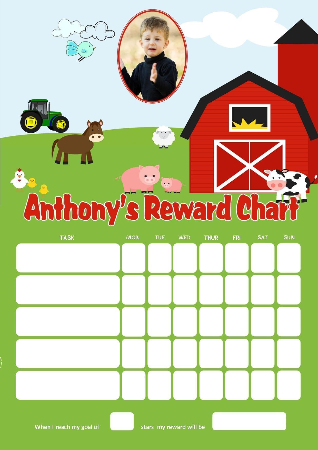 Personalised Farm Theme Reward Chart adding photo option available