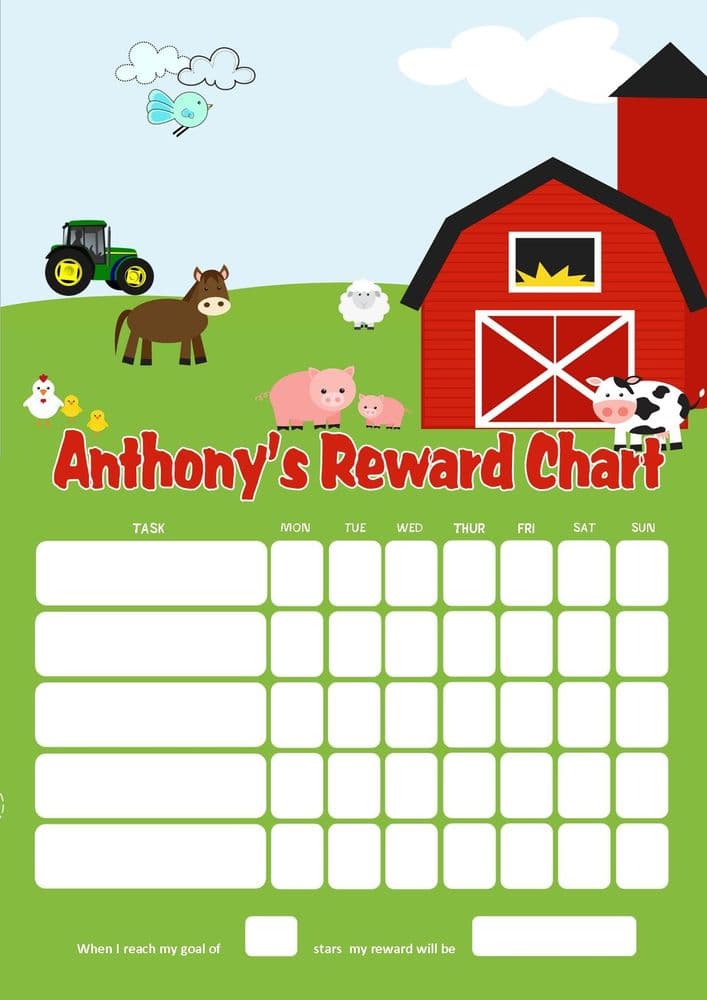 Personalised Farm Theme Reward Chart adding photo option available