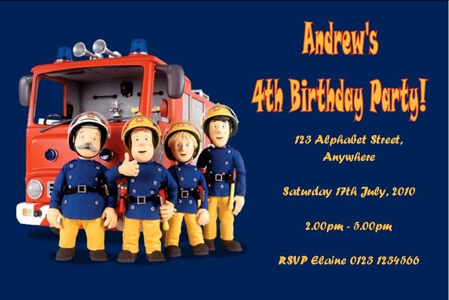 Personalised Fireman Sam Invitations
