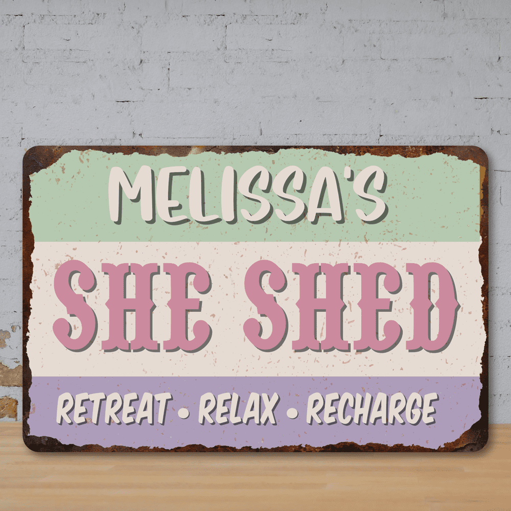 Personalised Garden She Shed Faux Rusted Vintage Style Metal Sign