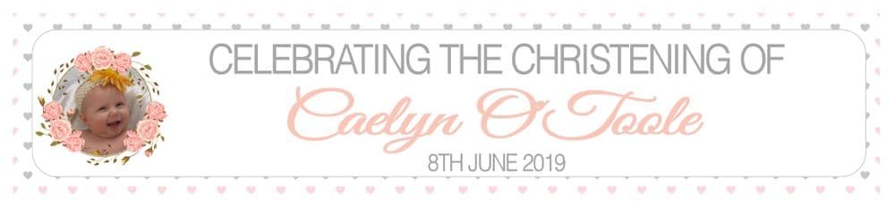 Personalised Girl Christening Flowers Border Banner