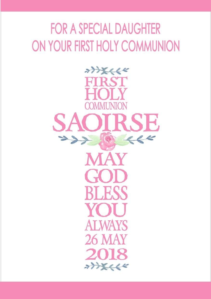 Personalised Girl Communion Card Pink Cross 2
