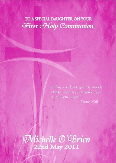 Personalised Girl Communion Card Pink Cross 3