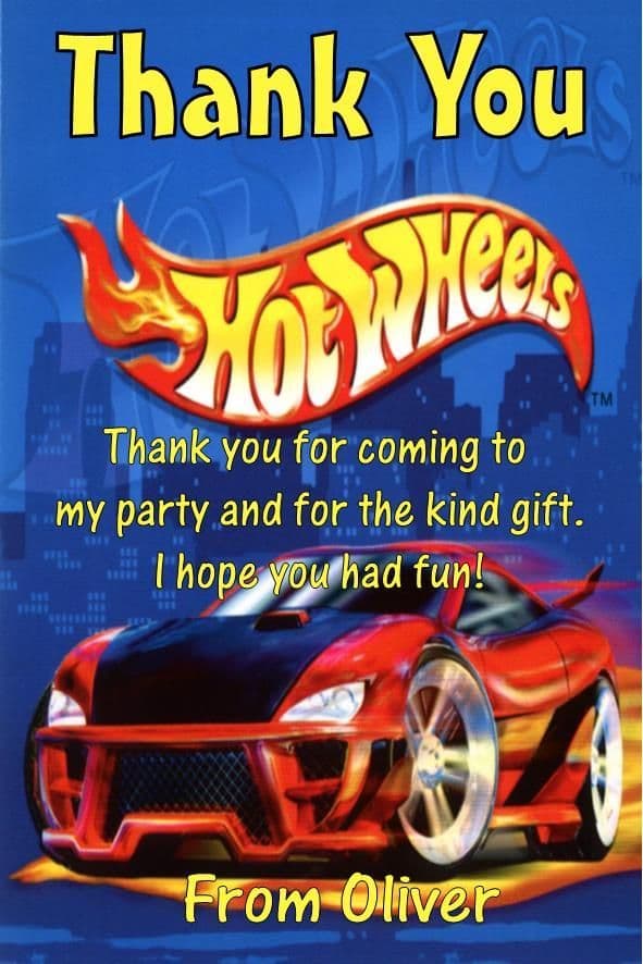 Personalised Hot Wheels Thank You Cards