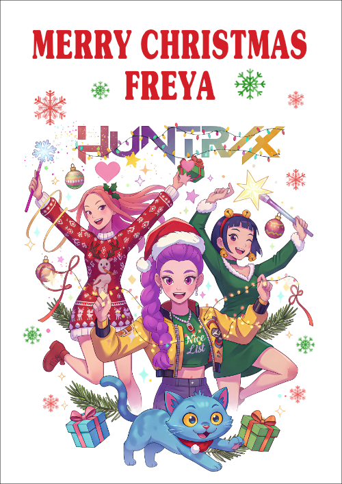Personalised KPop Demon Hunters Christmas Card Design 2