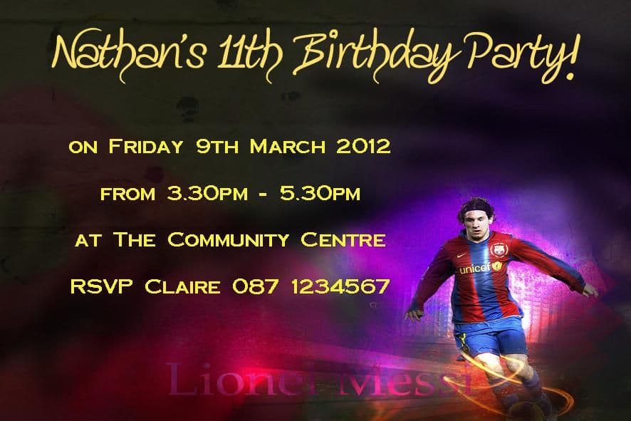 Personalised Lionel Messi Invitations