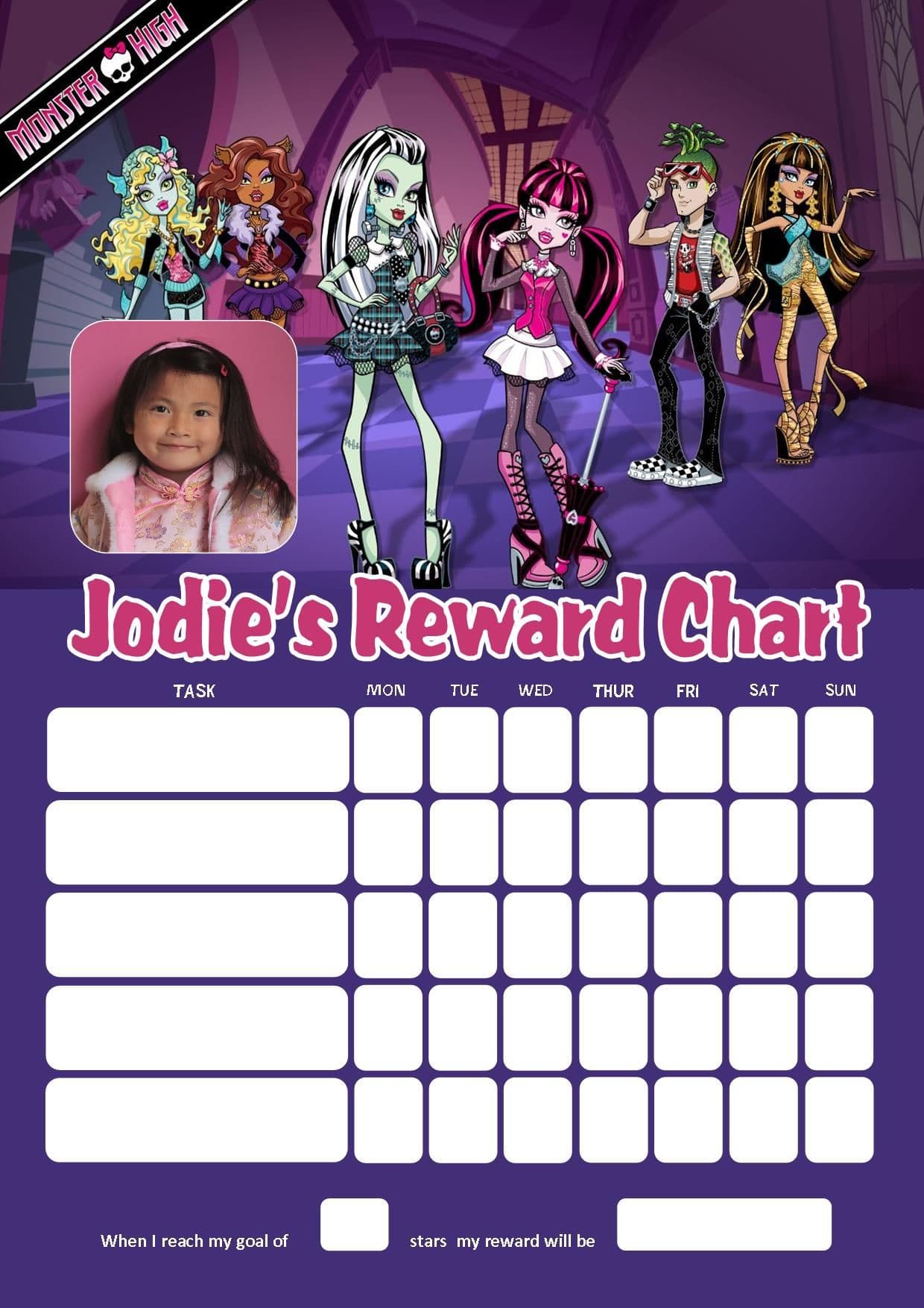 Personalised Monster High Reward Chart adding photo option available