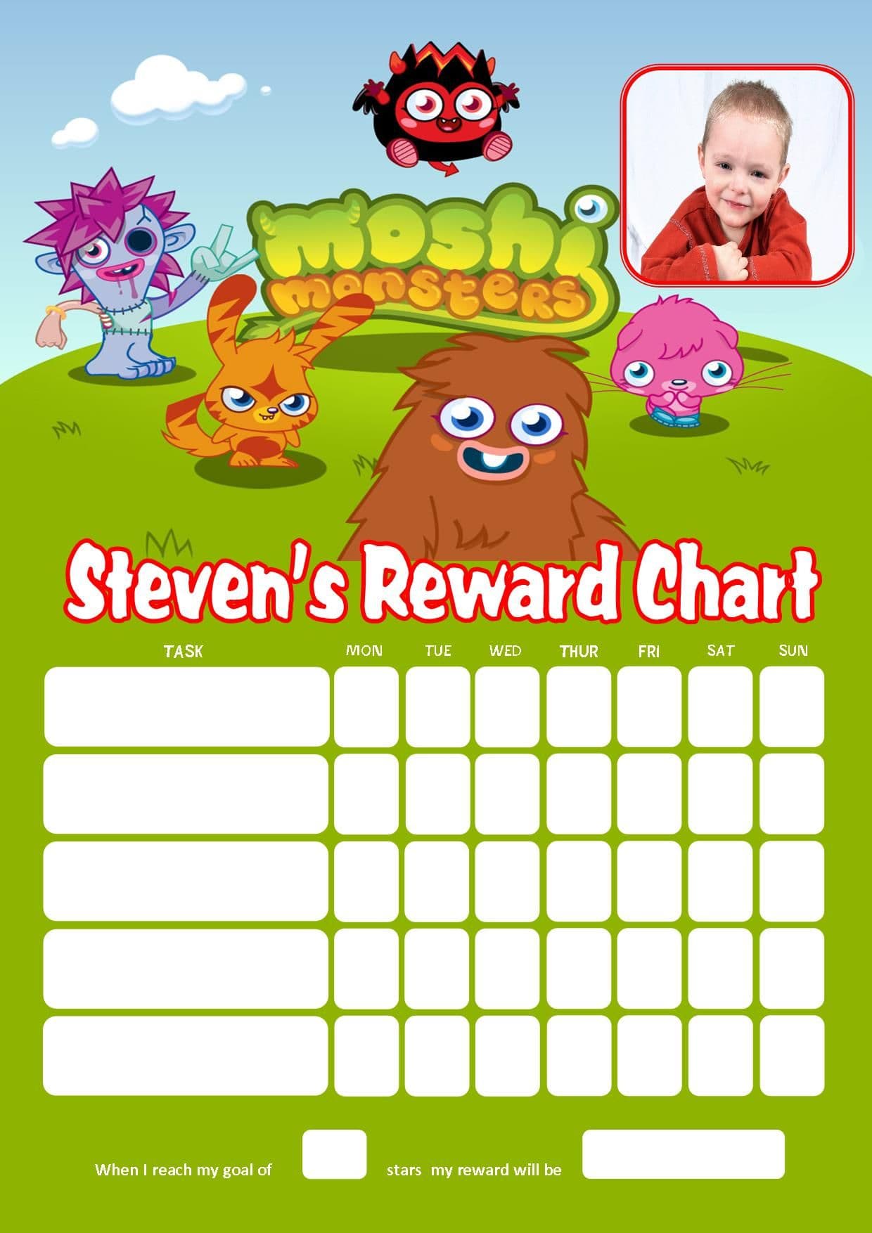 Personalised Moshi Monsters Reward Chart adding photo option available